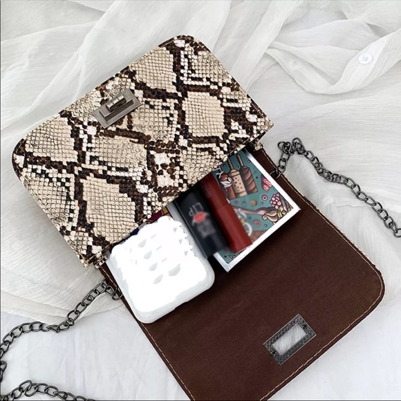 Boutique | Bags | Snake Print Cross Body Purse In Black | Poshmark